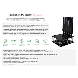 Waveshare SIM8200EA-M2 5G HAT with Antennas 5G/4G/3G Support Snapdragon X55 Onboard Multi Mode Multi Band Applicable for Regions with 5G Sub-6G Signal Coverage