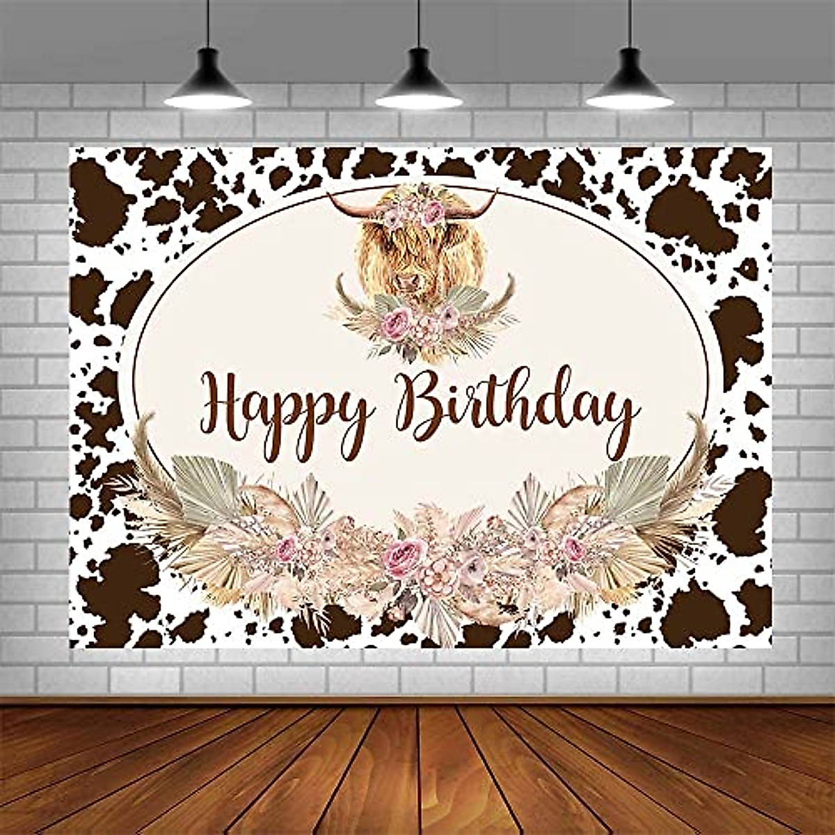 AIBIIN 7x5ft Highland Cows Birthday Backdrop for Boys Girls Cattle Birthday Photography Background Boho Floral Highland Farm Cow Party Decorations Banner Photo Studio Props