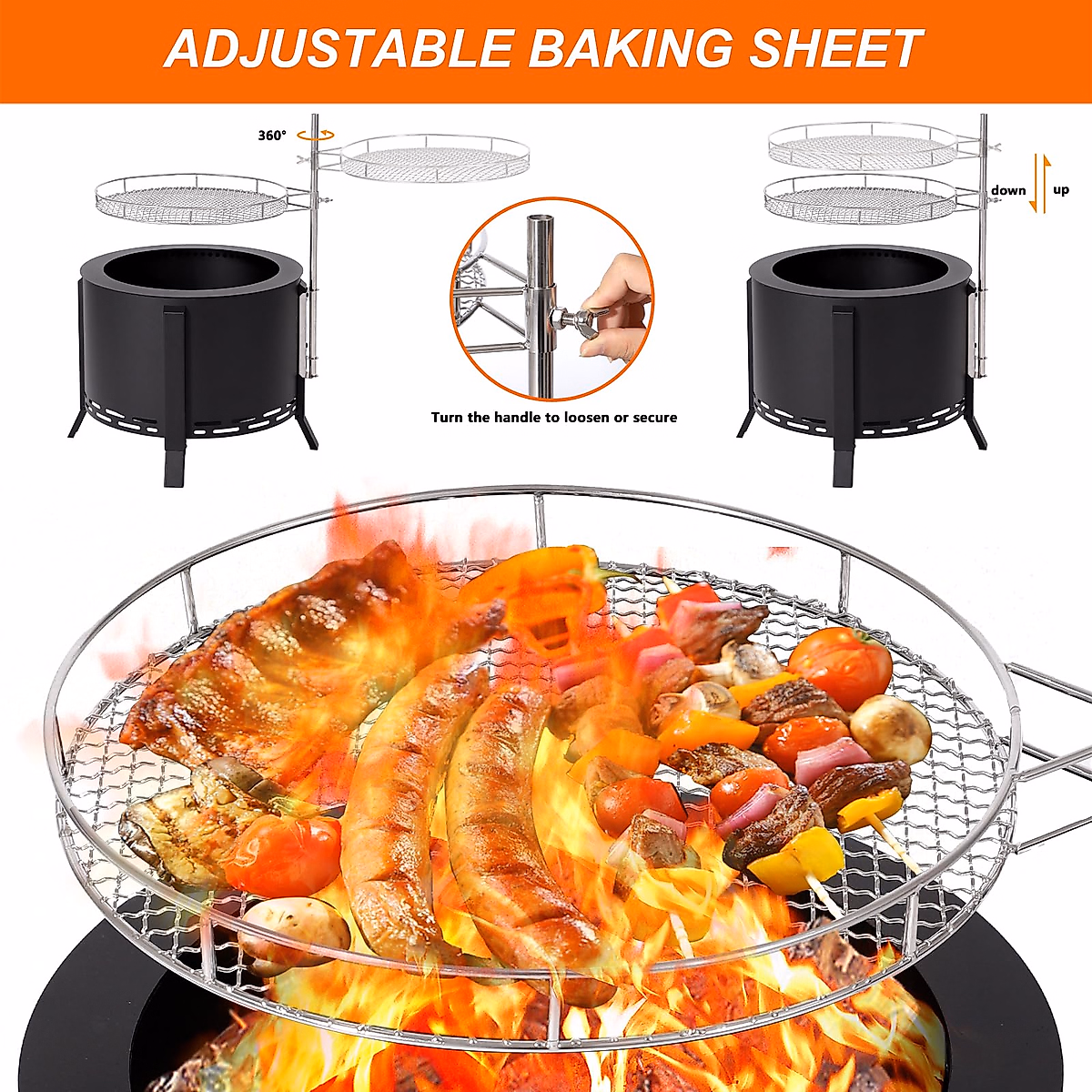 TITIMO Smokeless Fire Pit 19.5”inch Bonfire Low Smoke Stove 360°Rotating Grill pan with Removable Ash Pan Alloy Wood Burning Outdoor Fire Pit for Backyards and Camping Park Party BBQ Waterproof Bag