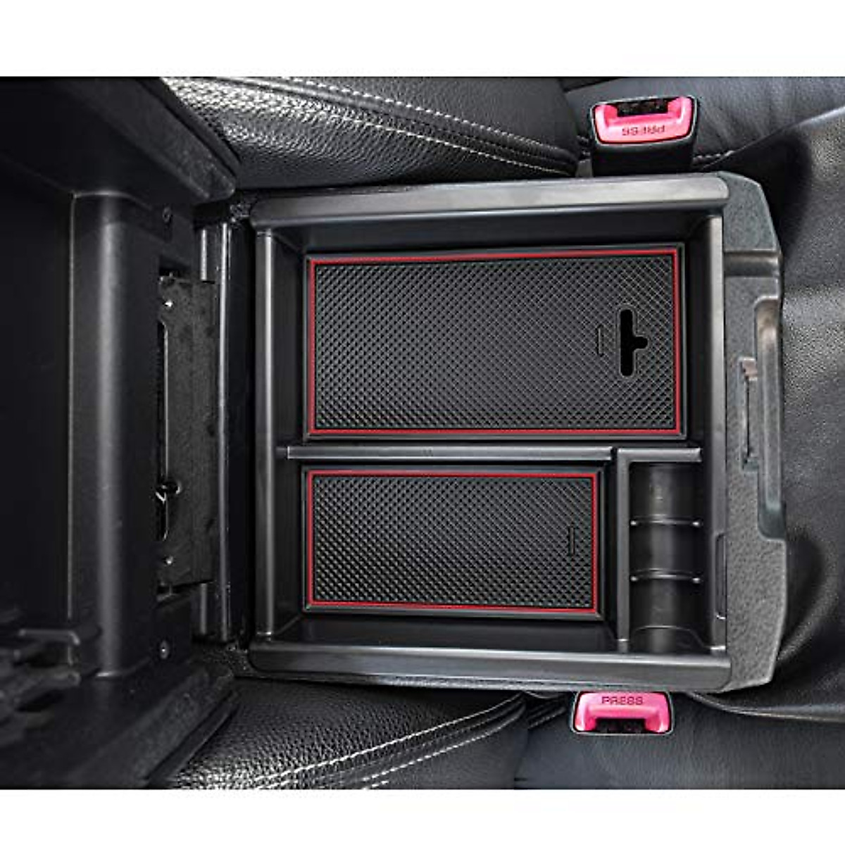 JDMCAR Compatible with Center Console Organizer 2023 Toyota Tacoma Accessories 2022 2021 2020 2019 2018 2017 2016,Tacoma Insert ABS Black Materials Tray - (Red Trim)