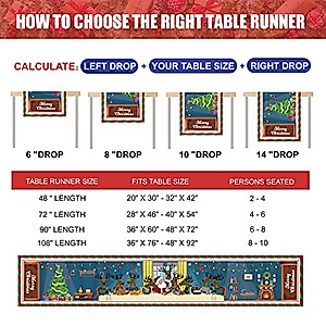 Christmas Table Runners 72 Inches Long, Farmhouse Table Runners Holiday Table Runners, Dining Table Runner with Santa Claus Christmas Trees Reindeers for Xmas Home Kitchen Dining Room Party Decor