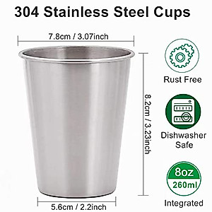 JIANYI Stainless Steel Cups, 8 Ounce Stainless Steel Kids Cups for Drinking, Reusable Water Tumbler Metal Drinking Glasses for Kids and Adults, fathers day gift ideas (4 Pack)