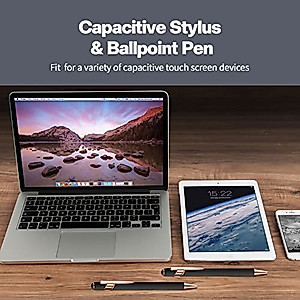 8 Pieces Ballpoint Pen with Stylus Tip Black Ink 2 in 1 Stylus Metal 1.0 mm Medium Point Smooth Pen Rainbow Colorful Rubberized Ballpoint Pen for Touch Screen Tablet (Rose Gold, Black)