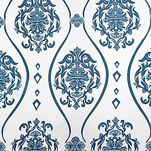 SUMGAR Boho Damask Flowers Shower Curtain Blue and White, Retro Ogee Pattern Bathroom Curtains, Classic Paisley Totem Moroccan Beach Fabric Shower Curtains Set with Hooks 72x72 Inches