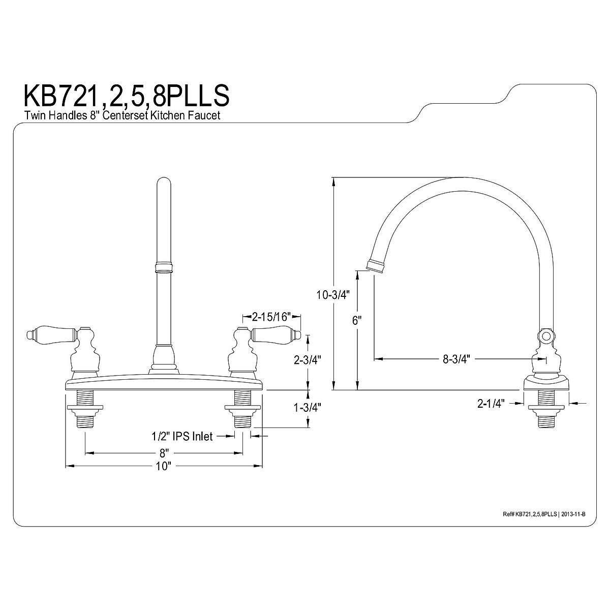 Kingston Brass KB721PLLS Vintage 8" Centerset Kitchen Faucet, Polished Chrome
