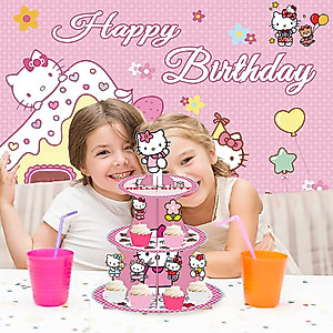Hello Kitty Party Supplies Decorations, 3 Tier Cupcake Stand, Birthday Dessert and Cake Display Stand for Birthday Party Decoration, Hello Kitty Party Favors Decorations