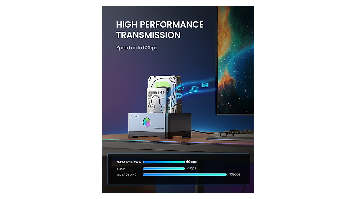 ORICO RGB Hard Drive Dock - Fast 36TB Storage & RGB Lighting
