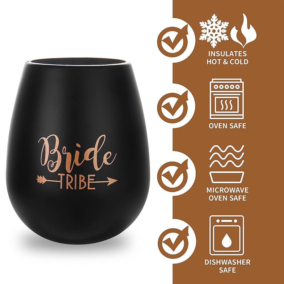 YYYJ Bachelorette Party Silicone Wine Cups, Bride Tribe & Bridesmaid Wedding Cups, Set of 10 for Bridesmaid Gift Party Favors (Black)