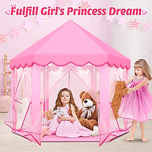 Princess Tent Girls Large Playhouse,Gift for 3 4 5 6 7 8+ Year Girl, Doll Dream House Castle Play Tent with Star Lights Toy for Kids Indoor and Outdoor Activity,Ideal Gift,57'' x 55'' (DxH)