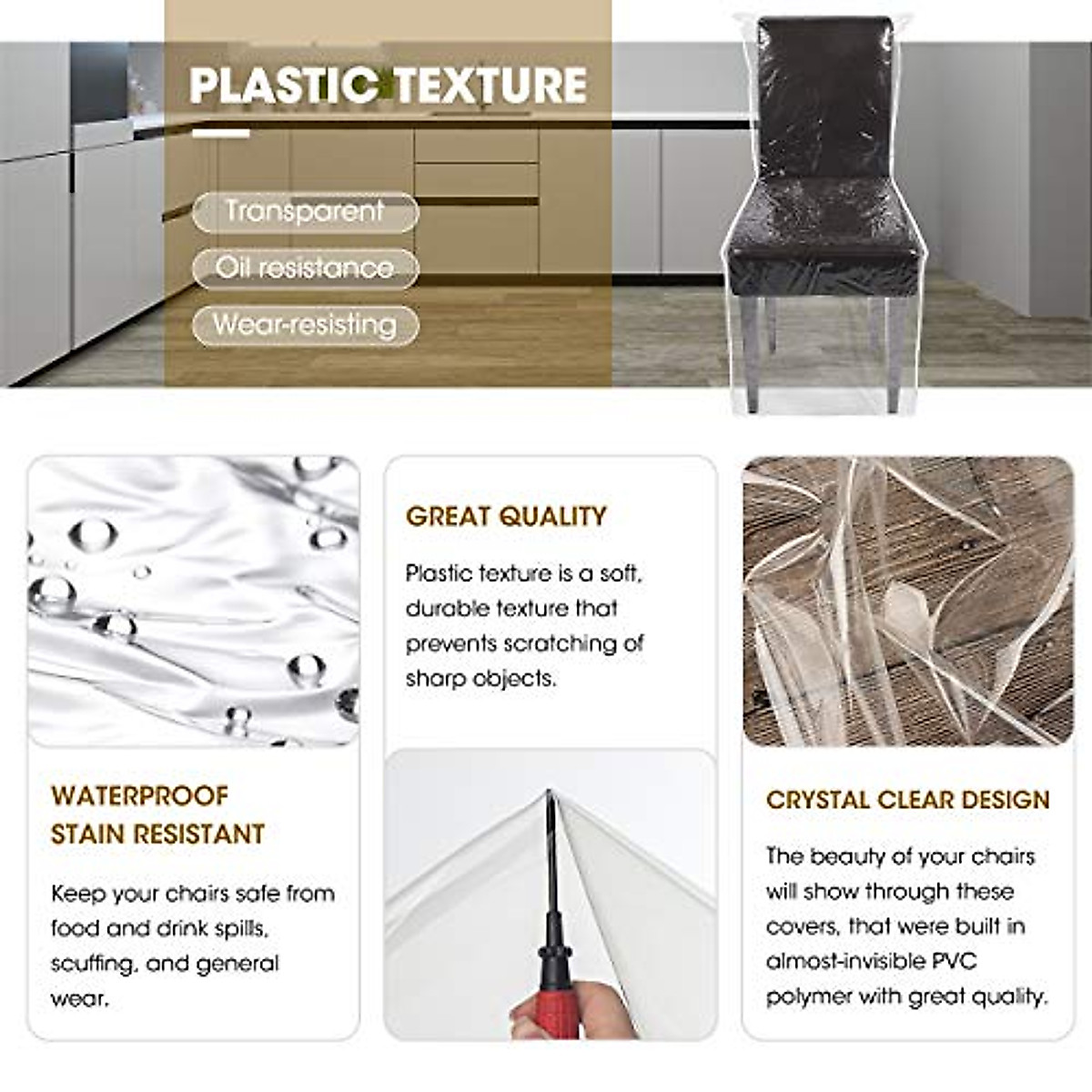 Buzzlett 4 Packs Waterproof Plastic Clear PVC All Dining Chair Slipcover Protector,Heavy Duty Cover Keep Your Dinning Chair Away from dust and Claws