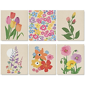 Whaline Swedish Kitchen Dishcloth 6 Pack Flower Market Dish Towel Watercolor Floral Absorbent Cotton Kitchen Towel Reusable Cleaning Dish Cloths Washable Decorative Tea Towel Bar Hand Towel