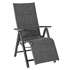 Giantex Reclining Patio Chairs 7 Positions Adjustable Backrest Outdoor Folding Recliners Aluminum Frame Padded Lounge Chair Lawn Porch Furniture (1, Gray)