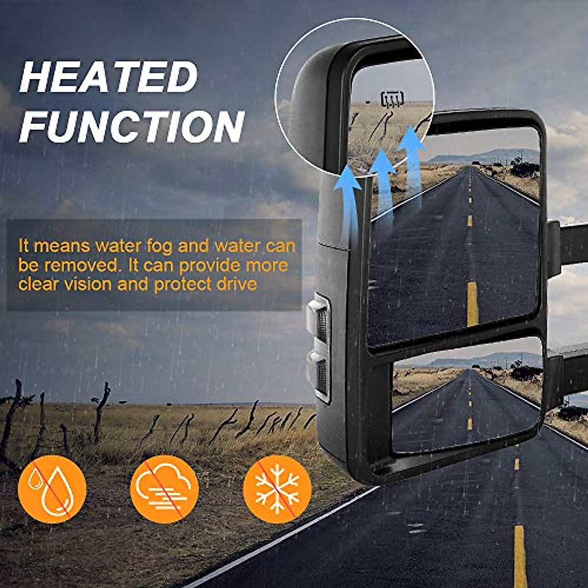 ROADFAR Towing Mirror Fits for 2003-2007 for Ford for F250/for F350/for F450/for F550 Super Duty 2003 2004 2005 for Ford for Excursion Tow Mirror Left Side Power Heated Turn Signal Light Black