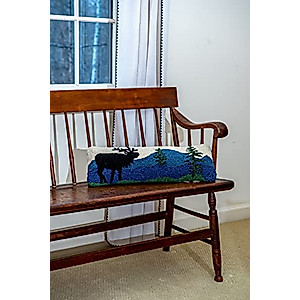 Chandler 4 Corners Artist-Designed Morning Elk Hand-Hooked Wool Decorative Throw Pillow (8” x 24”) Wildlife Pillow for Couches & Beds - Easy Care - Nature & Wilderness - Moose Themed Lumbar Pillow