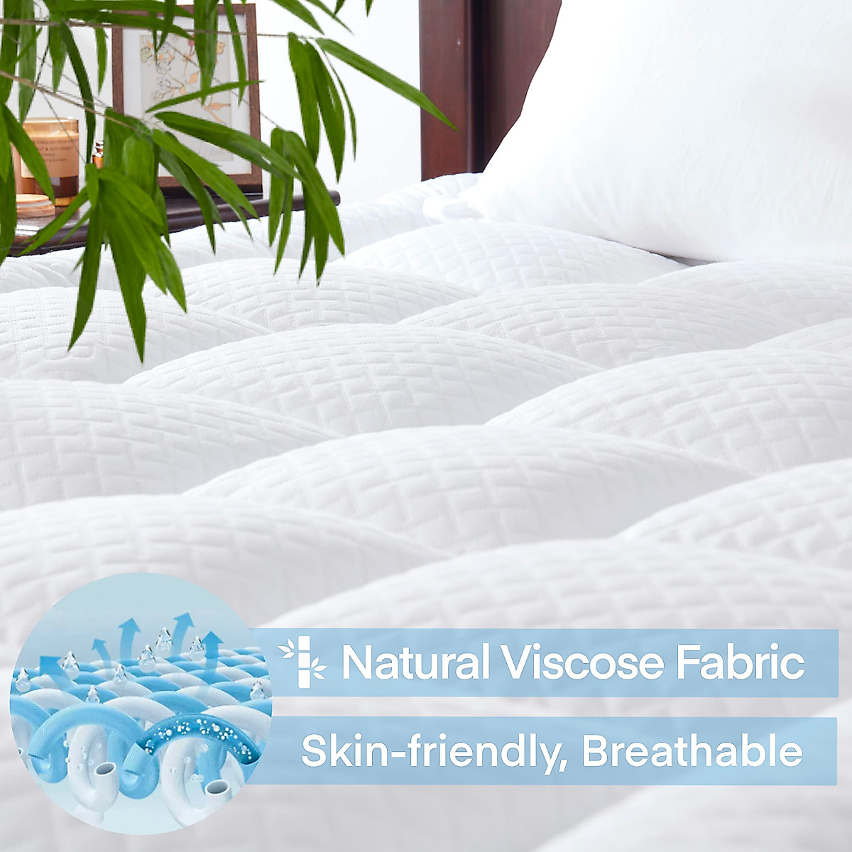 Ichrysania Queen Mattress Toppers Thick Pillowtop Mattress Toppers Queen Mattress Pad Cover Viscose Top with 8-21 Inch Deep Pocket