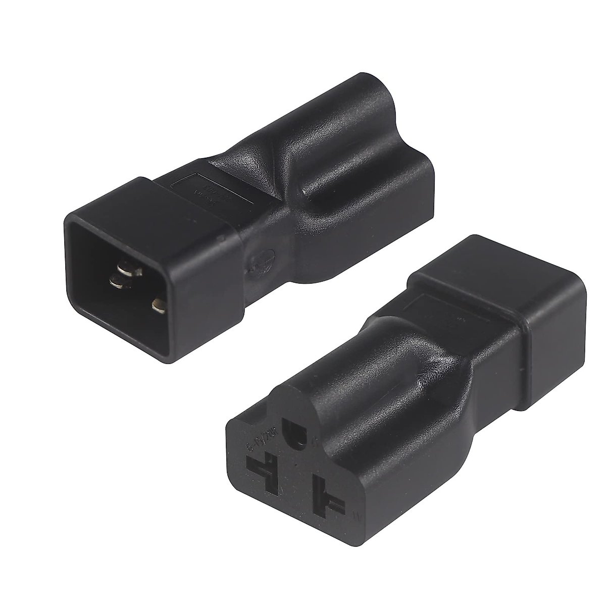 QIUCABLE IEC to NEMA Adapter,5-15R to C20,5-20R to C20,6-15R to C20,6-20R to C20;IEC 320 C20 Male to 4-in-1 Nema 5-15R/20R 6-15R/20R Female,T Blade Plug Adapter,Power Converters Comb Adapter(2-Pack)