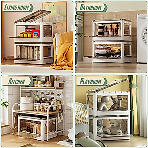 ocharzy Stackable Storage Bins,Collapsible Storage Bins with Lids and Doors,Folding Storage Boxes with Wheels,Plastic Storage Bins for Office,Home Storage