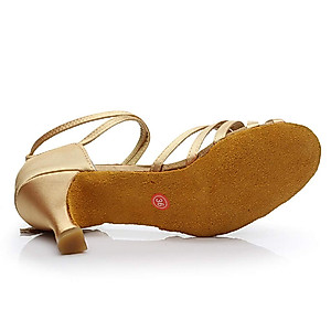 JHKUNO Women's Ankle Strap High Heels Dance Sandals Dancing Rumba Waltz Prom Ballroom Latin Salsa Dance Shoes Pumps Khaki