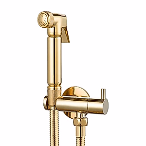 Shower System, Handheld Bidet Sprayer for Toilet Gold Baby Cloth Diaper Sprayer Portable Brass Hand Held Toilet Bidet Sprayer Head with Bidet Hose for Feminine Wash, Pet Washing, Easy to Install