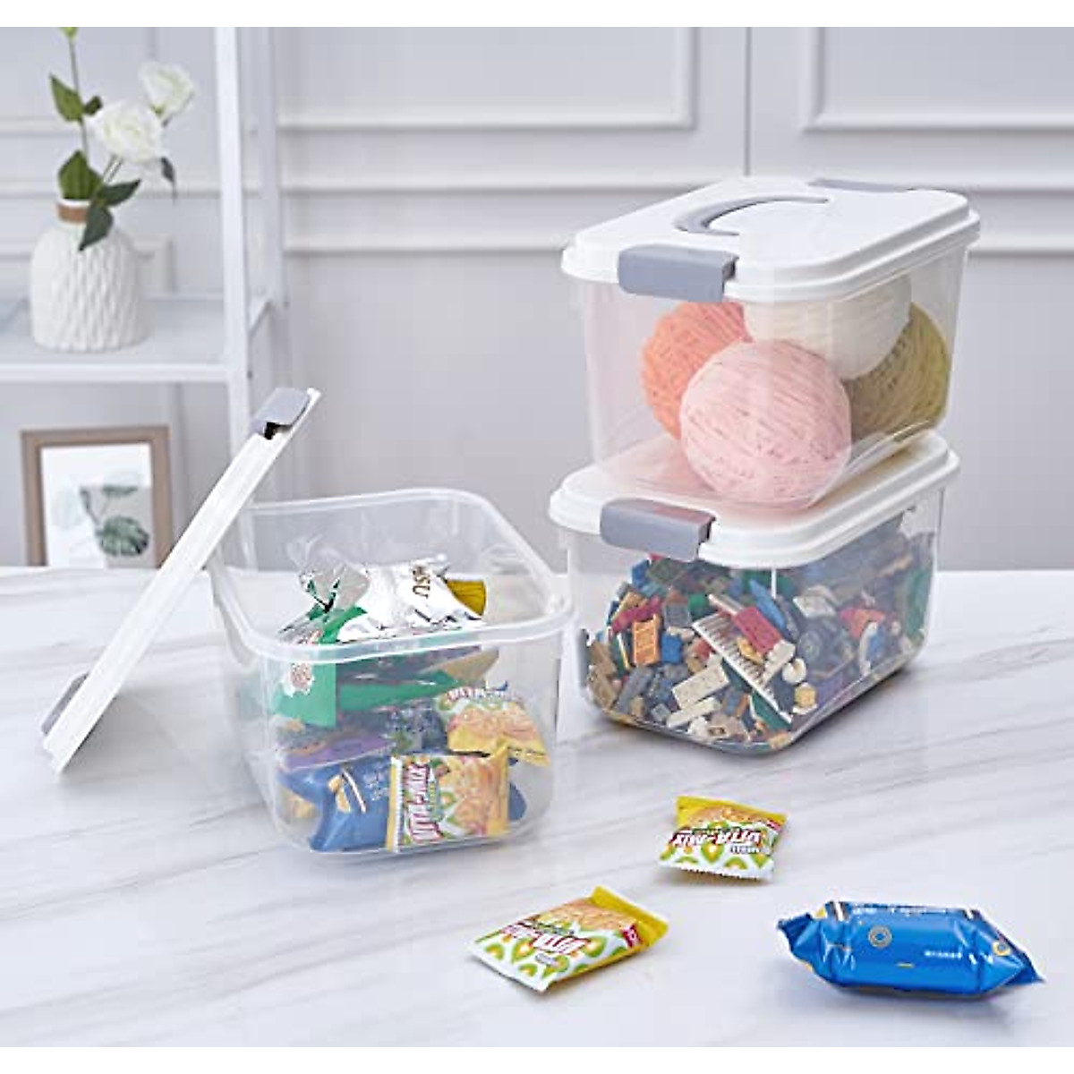 ZHENFAN 5.5 Quart Clear Storage Latch Box/Bin with Lids, 4-Pack Plastic Organize Bins with Handle, 5 Liter