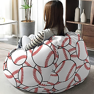Lukery 3D Baseball Stuffed Animal Storage Bean Bag Chair Cover for Kids and Adults, Stuffable Beanbag (No Filler) Living Room Washable Bean Bag Lazy Sofa (XL/39.4x47.2'',White)