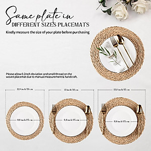 RUNTIVAN Round Woven Placemats Set of 6, Natural Water Hyacinth Place mats, 12 inch Rattan Placemats Wicker Placemats Farmhouse Boho Braided Heat Resistant Outdoor Placemat Patio Table Place Mats