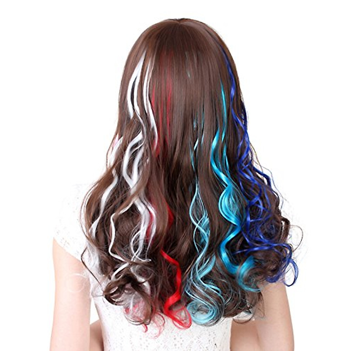 SWACC 22 Pcs Colored Party Highlights Clip on in Hair Extensions Multi-Colors Hair Streak Synthetic Hairpieces (11 Colors 22 Pcs in Set -Curly Wavy)