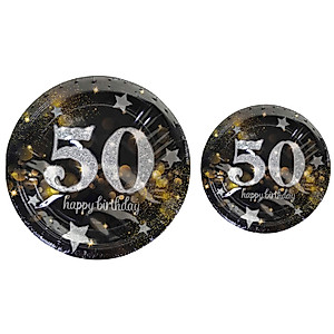 Serves 30 Complete Party Pack Happy 50th Birthday 9" Dinner Paper Plates 7" Dessert Paper Plates 12 oz Cups 3 Ply Napkins 50th Birthday Party Theme