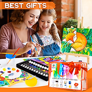 POPYOLA Acrylic Paint Set for Kids, Non Toxic Kids Painting Set with Tabletop Easel, Acrylic Paints, Smock, Canvases, Wooden Stencils, Brushes, Painting Kit Gift for Beginner Student Toddlers