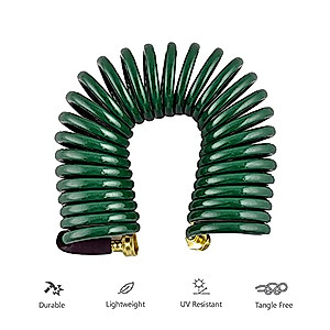 Instapark GHN-06-25 Heavy-Duty EVA Recoil Garden Hose 25ft with 7-Pattern Spray Nozzle, Green, 25 Foot
