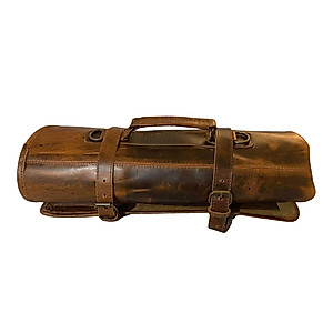 Knife Bag Knife Roll - Case for Knives - SharpStyle: Genuine Leather Chef Knife Roll - Beautifully Holds 10 Knives + Utility Pockets - Includes Leather Carry Handle and Strap - Large.