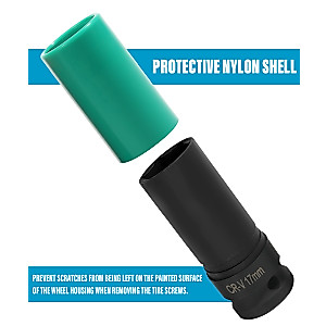 Zlirfy 5PCS 1/2 Inch Drive Impact Lug Nut Socket Set,Drive Deep Impact Socket,Car Accessories 15 17 19 21 22 MM Non-Marring Thin Wall Wheel Protector Nut Socket,Fit for 1/2" Drive Impact Wrench