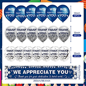 We Appreciate You Decorations Navy Blue Siver We Appreciate You Banner with 18 Balloons Thank You Yard Sign for Teacher Employee Staff Poaster Doctors Nurse Volunteer Appreciation Week Party Decor