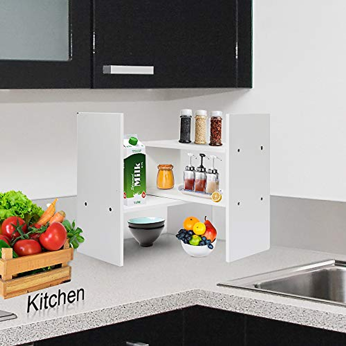 Hossejoy Wood Adjustable Desktop Storage Organizer Display Shelf Rack, Office Supplies Desk Organizer,White