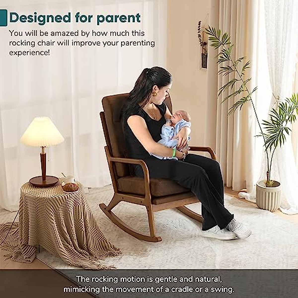 JOYBASE Rocking Chair, Nursery Glider Rocker Chair, Nursing Rocking Accent Chair, Modern Comfy Lounge Armchair with High Backrest for Indoor, Living Room, Bedroom, Nursery (Orange, Bronzing Cloth)