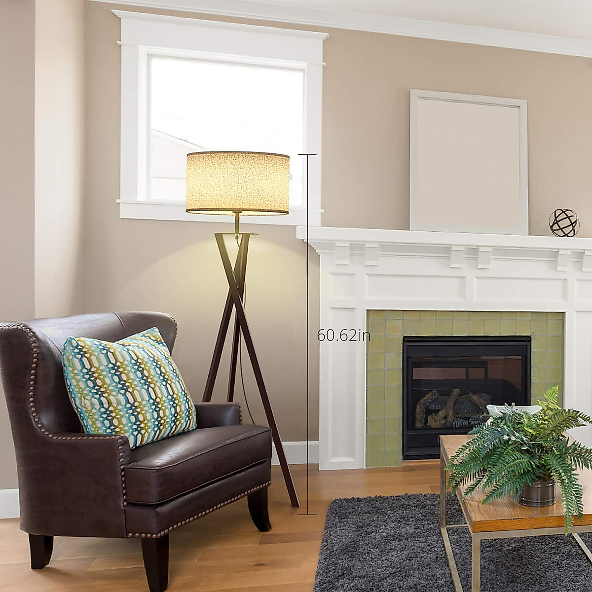 LEPOWER Standing Floor Lamp, Modern Design Tripod Lamp, Mid Century Wood Reading Lamp for Living Room, Bedroom and Office, Flaxen Lamp Shade with E26 Lamp Base