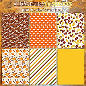 Whaline 90 Sheet Fall Theme Tissue Paper Pumpkin Leaves Dots Stripes Patterned Art Tissue 6 Design Orange Yellow Autumn Wrapping Paper Art Craft Paper for Fall Harvest Thanksgiving Gift Bag Pompom