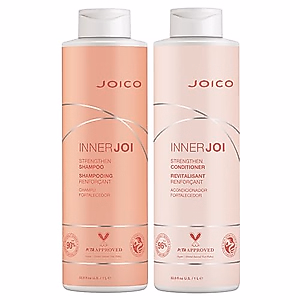 Joico InnerJoi Strengthen Shampoo and Conditioner | For Damaged, Color-Treated Hair | Sulfate & Paraben Free | Naturally-Derived Vegan Formula | 33.8 oz