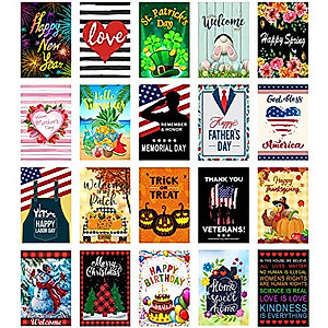 Yileqi 20pcs Seasonal Garden Flags Set Double Sided Holiday Small Yard Flags, Christmas Winter Garden Flag for Outdoor Decoration 12x18 Inch Durable Anti-Fade