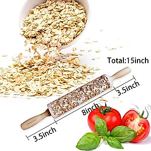 Embossing Rolling Pin, Flower Pattern Wooden Laser Engraved Embossed Printing Rolling Pin DIY Tool for Homemade or Christmas Cookies