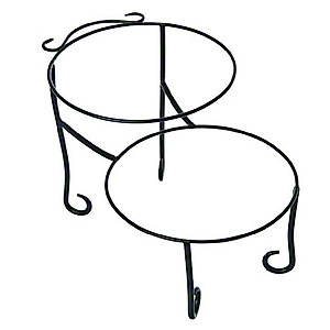 American Metalcraft TLSP1219 Wrought Iron Pizza Stand with Curled Feet, Two-Tier, 12" H x 19" W, Black