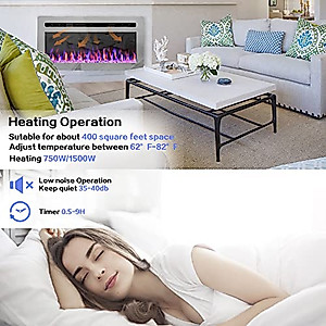 TUAN 31 Inch Electric Fireplace, Recessed and Wall Mounted Fireplace, Fireplace Heater and Linear Fireplace with Timer, Touch Panel and Remote Control, Adjustable 12 Flame Color, 750/1500W