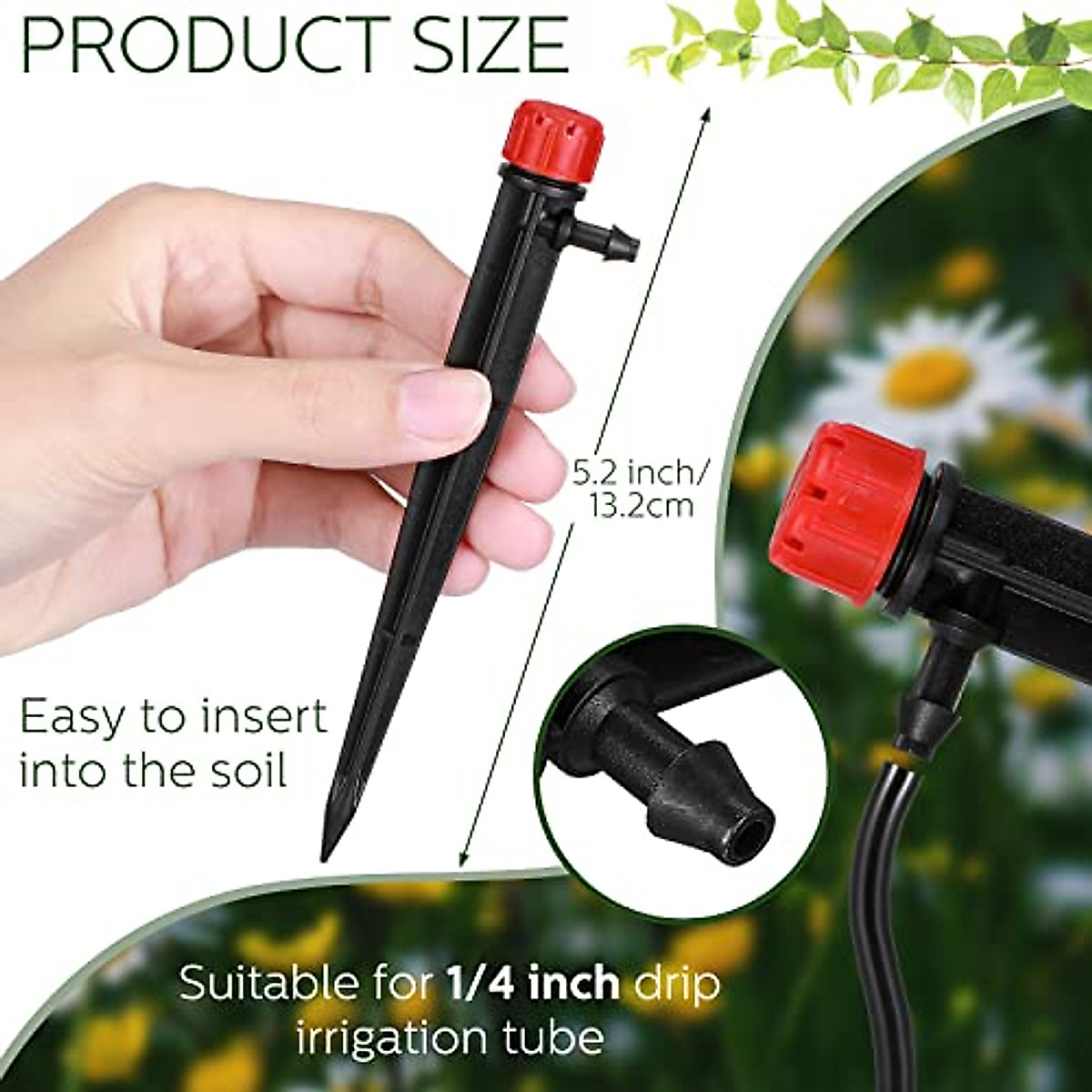 200 Pcs Drip Irrigation Emitters Drip Irrigation System Drip Irrigation Parts Adjustable 360 Degree Water Flow Fan Sprayer for 1/4 Inch 4mm/7mm Irrigation Tube Hose Patio Watering System (Red Black)
