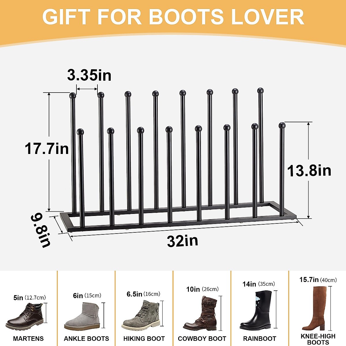 Housen Solutions Boot Rack Organizer for Tall Boots, 8 Pairs Metal Free Standing Shoe Boots Rack, Black Shoes Boot Organizer Holder for Closet, Entryway, Garage, Porch