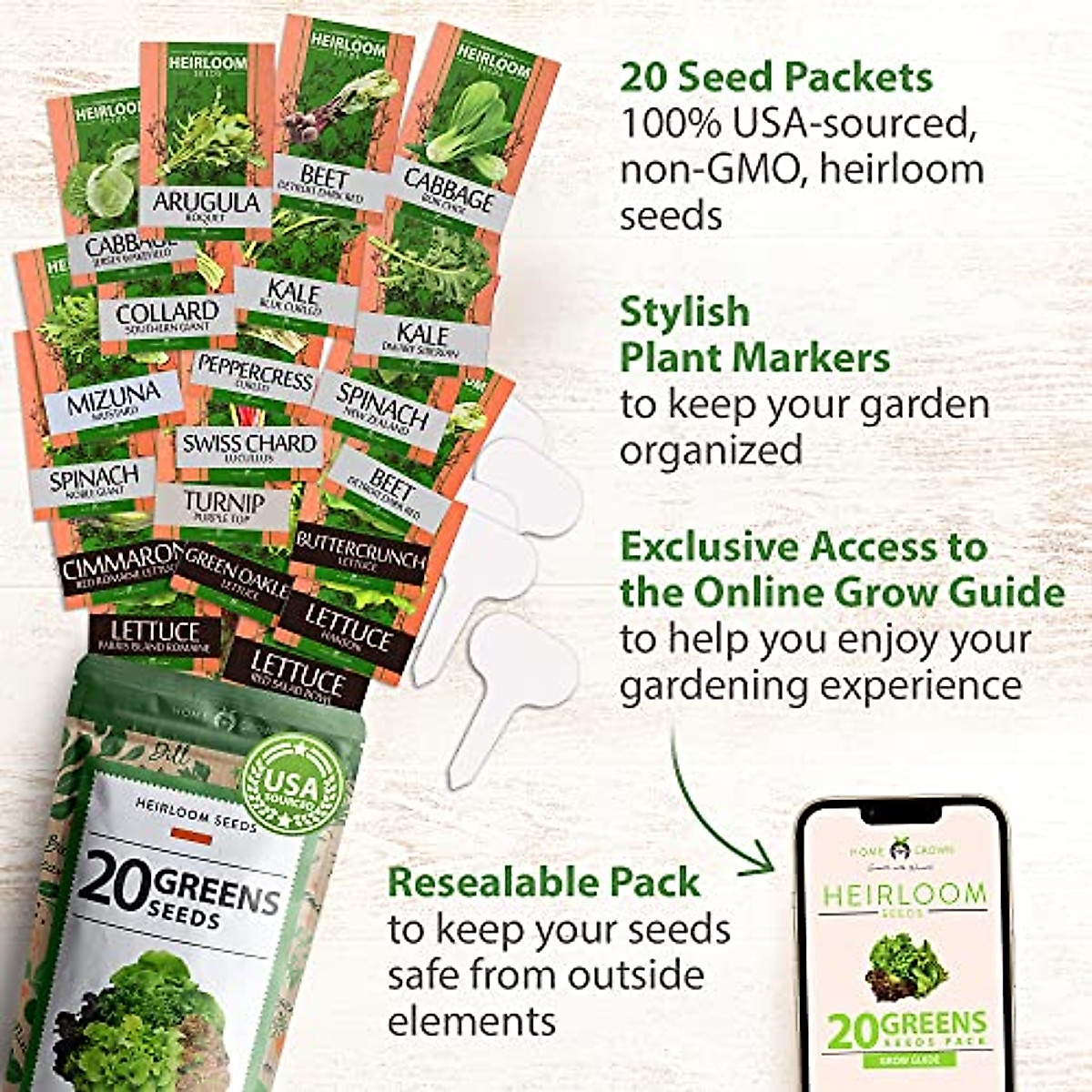 10,000+ Heirloom Lettuce Seeds for Planting Indoors - 95% Germination, Non-GMO Greens Seeds, (20 Varieties): Kale, Spinach, Butter, Oak, Romaine Bibb & More - Lettuce Seeds for Hydroponic Home Garden