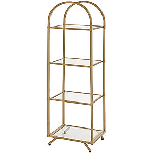 HOMBAZAAR Bookshelf,4-Tier Modern Bookcase,Book Shelf with Tempered Glass,Tall Bookshelf for Home Office, Bedroom and Living Room,Gold.