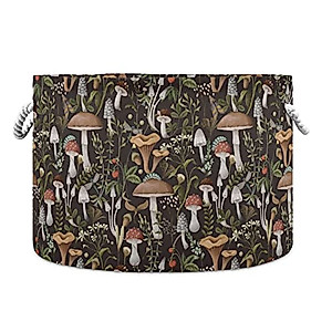 Kigai Fairytale Mushroom Large Toy Storage Basket for Kids with Handles, Round Laundry Storage Organizer, Throw Blanket Basket for Living Room, 20”x14”