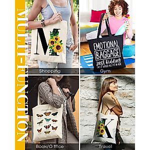 AUSVKAI Canvas Tote Bag Aesthetic for Women, Cute Trendy Sunflower Butterflies Reusable Cloth Cotton Bags with Handle for Grocery School Shopping Beach