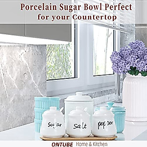 ONTUBE Porcelain Condiment Pots Set of 3 with Tray 12oz White