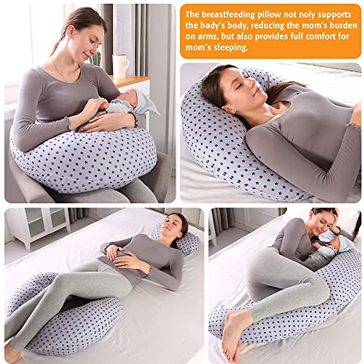 Chilling Home Full Body Nursing Pillows, Pillow for Pregnancy, Maternity, Pregnant Women Must Haves for Sleeping with Removable Cover, Grey